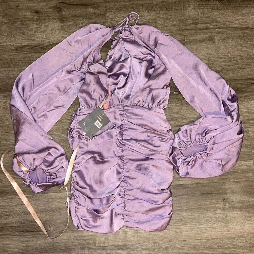 House of CB | Dresses | House Of Cb Kate Orchid Satin Wrap Front Mini ...